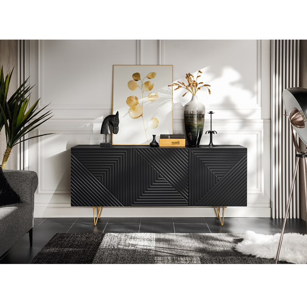 PYRAMID - Sideboard with 3D Milled MDF Fronts/Doors - Black Matt - Furnica