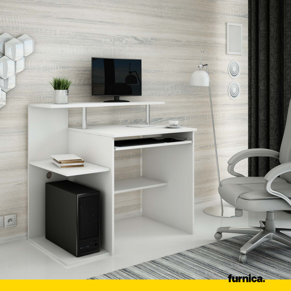 MARIO - Computer Desk with Keyboard Tray - White Matt H91cm W100cm ...
