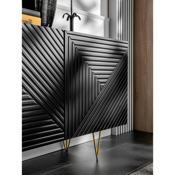 PYRAMID - Sideboard with 3D Milled MDF Fronts/Doors - Black Matt - Furnica