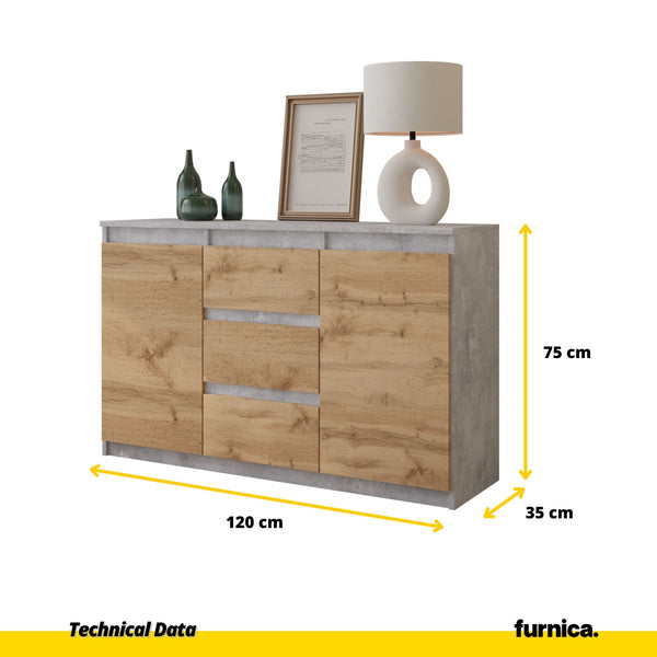 MIKEL - Chest of 3 Drawers and 2 Doors - Bedroom Dresser Storage ...
