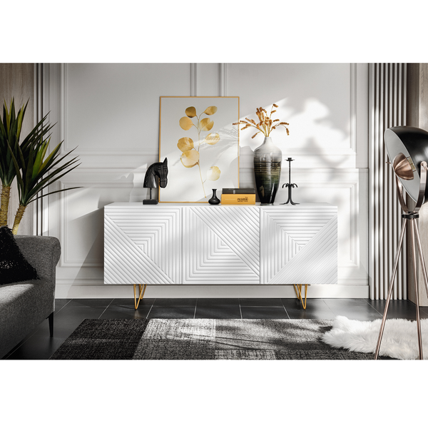 PYRAMID - Sideboard with 3D Milled MDF Fronts/Doors - White Matt - Furnica