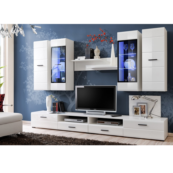 Wall Unit LAUREN - Living Room Furniture Set - White Matt / White Gloss ...