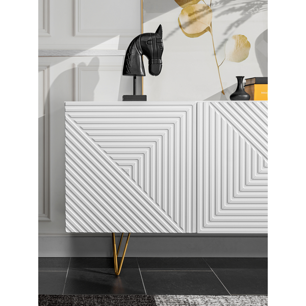 PYRAMID - Sideboard with 3D Milled MDF Fronts/Doors - White Matt - Furnica
