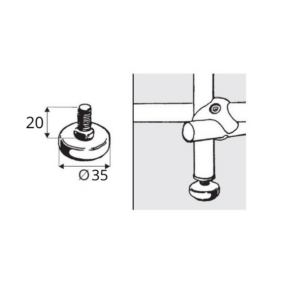Adjustable Metal Base with Thread for 25mm Pipe / Rail - Furnica