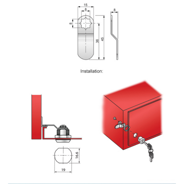 Cabinet Lock with Bent-Back Cam Plate 19x16mm, Chrome - Furnica