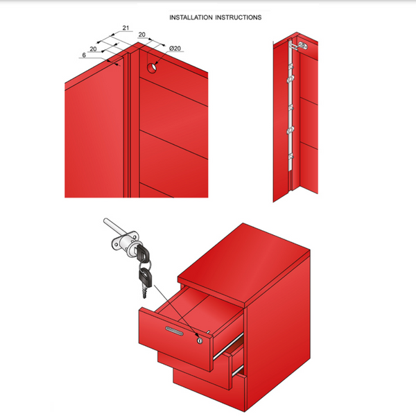 Central Lock for 4 Drawers 19x20mm, 800mm Strip, Chrome - Furnica