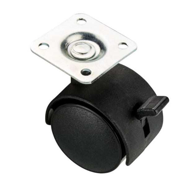 Furniture plastic swivel wheel with mounting plate and brake Ø50mm ...